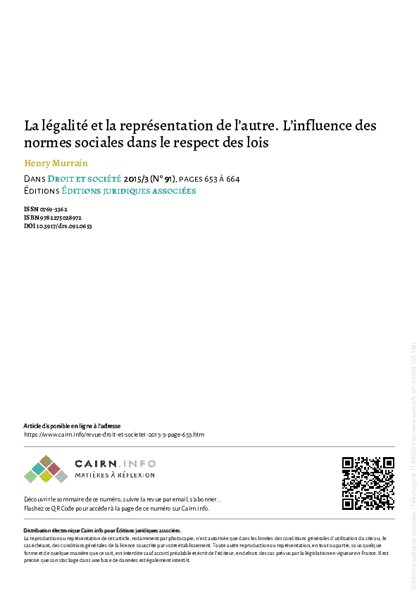 (PDF) La légalité et la représentation de l’autre. L’influence des ...