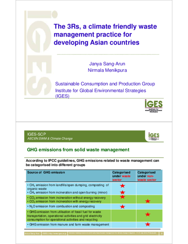 (PDF) The 3Rs, a climate friendly waste management practice for ...