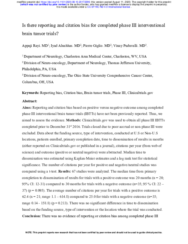 (PDF) Is there reporting and citation bias for completed phase III ...