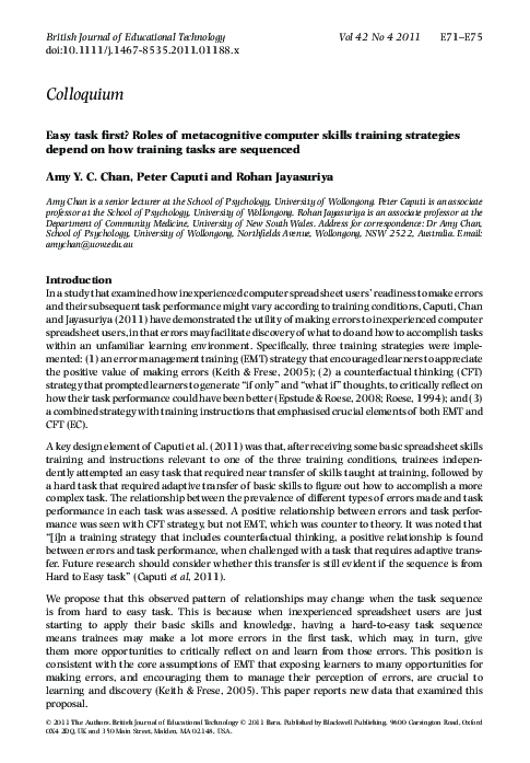 (PDF) Easy task first? Roles of metacognitive computer skills training ...