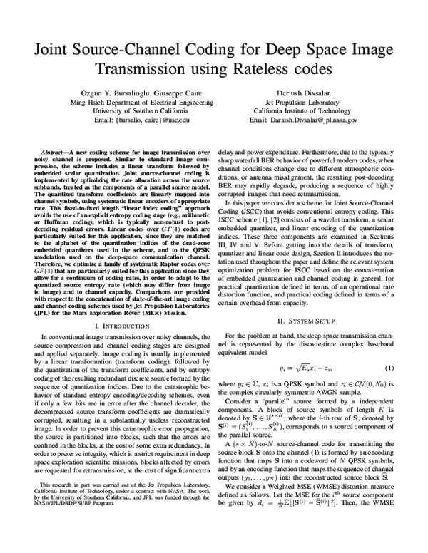 (PDF) Joint Source-Channel Coding for Deep-Space Image Transmission using Rateless Codes