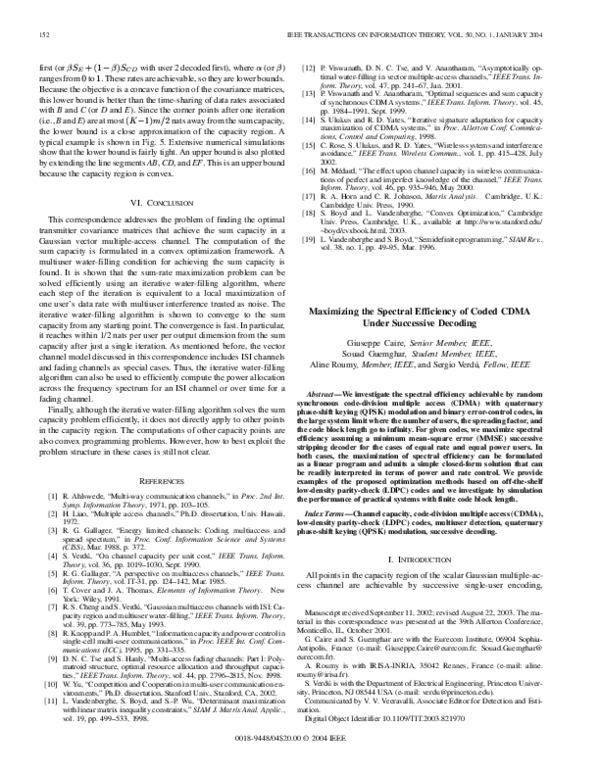 (PDF) Maximizing the Spectral Efficiency of Coded CDMA Under Successive Decoding