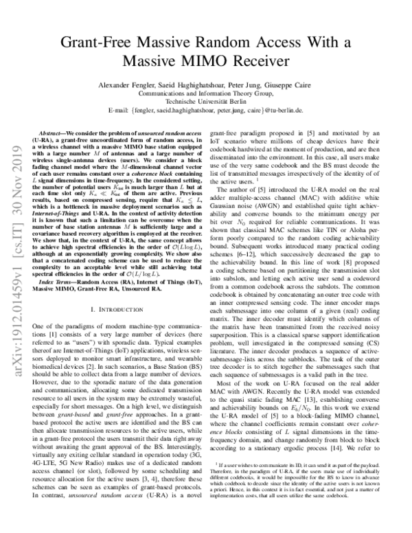 (PDF) Grant-Free Massive Random Access With a Massive MIMO Receiver (PDF) Grant-Free Massive Random Access With a Massive MIMO Receiver
