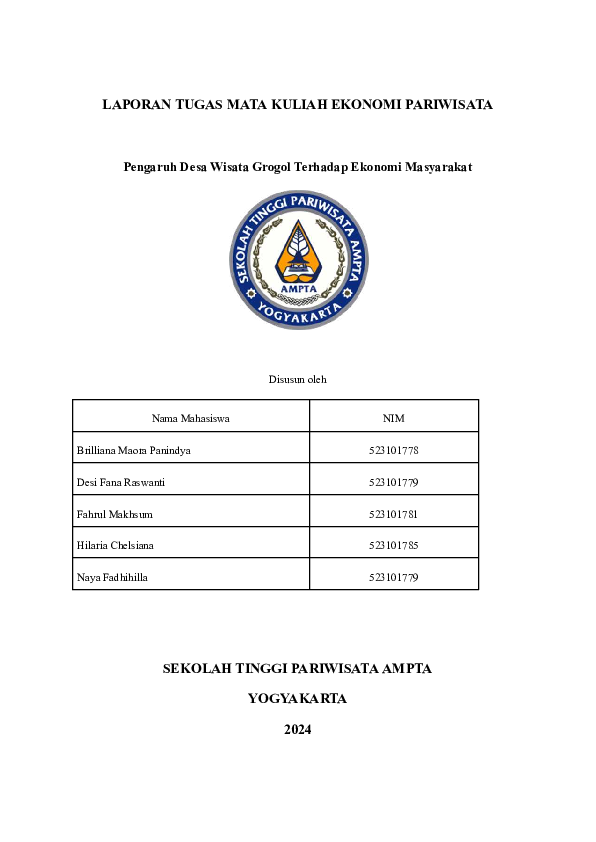 (PDF) LAPORAN TUGAS MATA KULIAH EKONOMI PARIWISATA