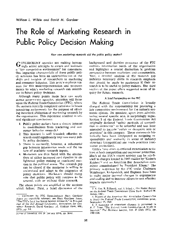 (PDF) The Role of Marketing Research in Public Policy Decision Making