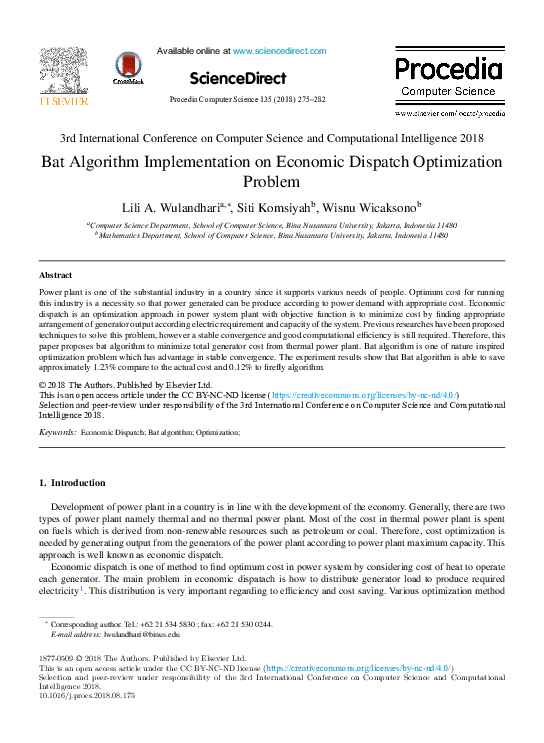 (PDF) Bat Algorithm Implementation on Economic Dispatch Optimization Problem