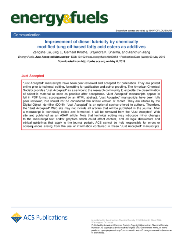 (PDF) Improvement of Diesel Lubricity by Chemically Modified Tung-Oil ...
