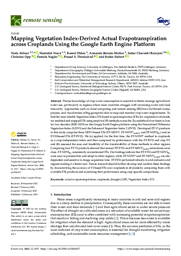 (PDF) Mapping Vegetation Index-Derived Actual Evapotranspiration across Croplands Using the ...