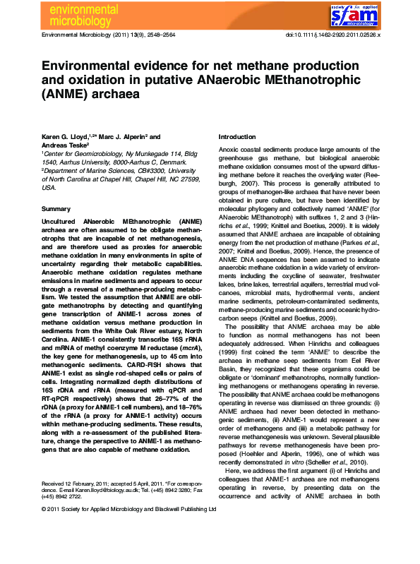 (PDF) Environmental evidence for net methane production and oxidation ...