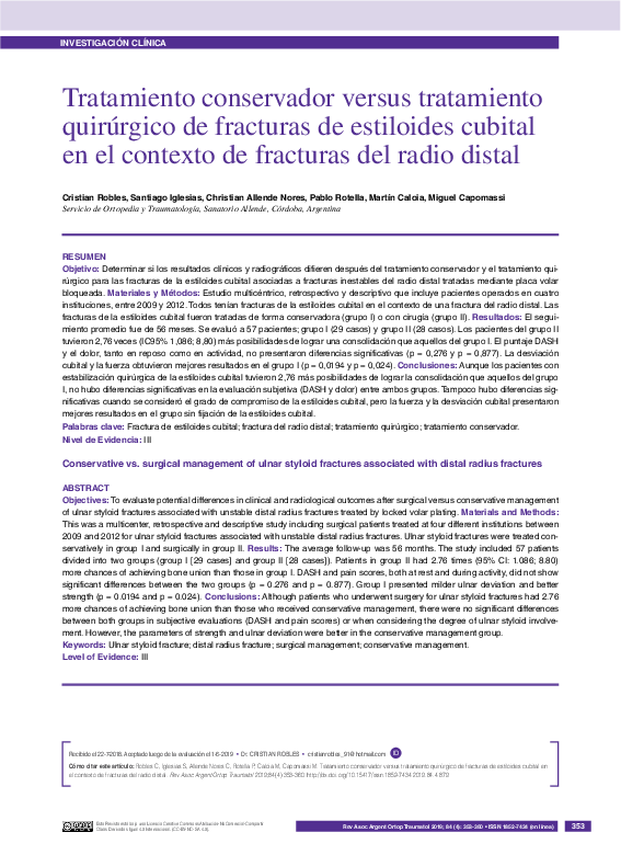 (PDF) Tratamiento conservador versus tratamiento quirúrgico de ...