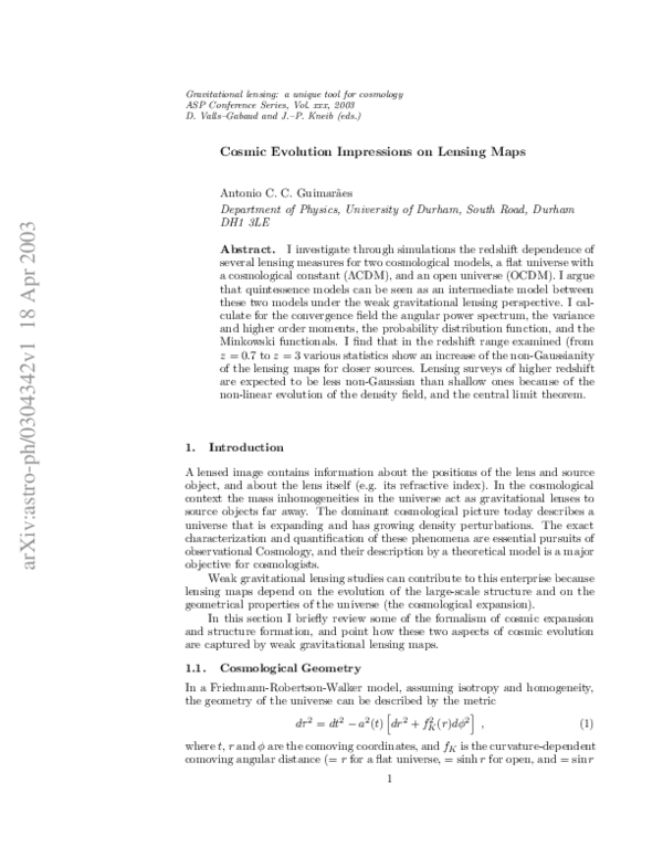 (PDF) Cosmic Evolution Impressions on Lensing Maps