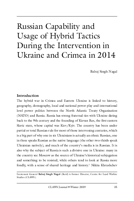 (PDF) Russian Capability and Usage of Hybrid Tactics During the ...