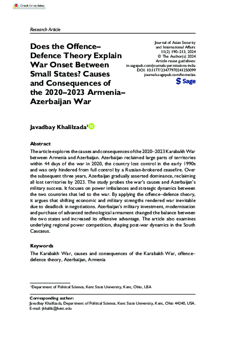 (PDF) Does the Offence-Defence Theory Explain War Onset Between Small ...