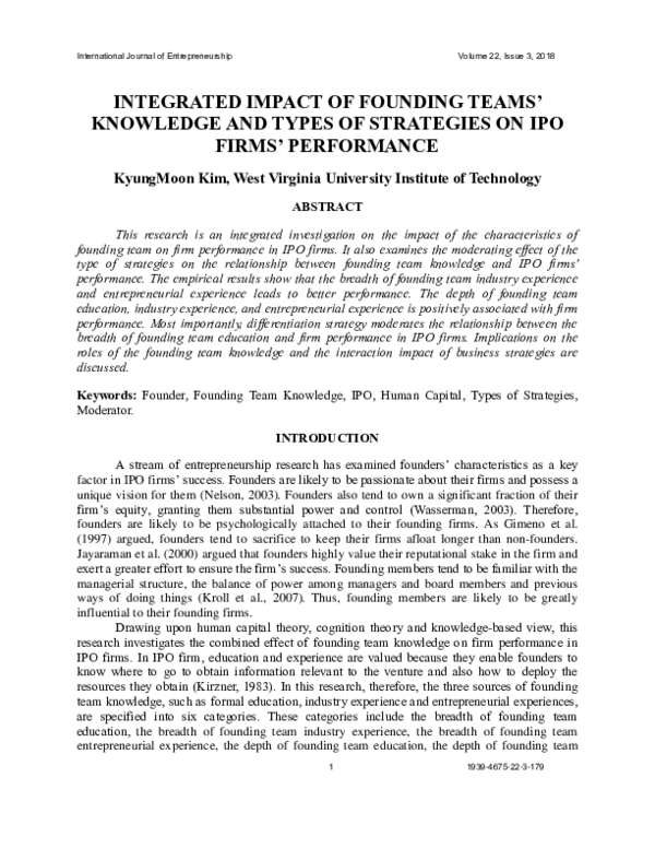 (PDF) Integrated Impact of Founding Teams' Knowledge and Types of ...