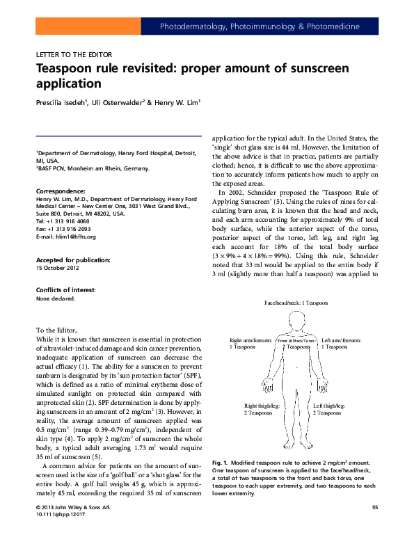 (PDF) Teaspoon rule revisited: proper amount of sunscreen application