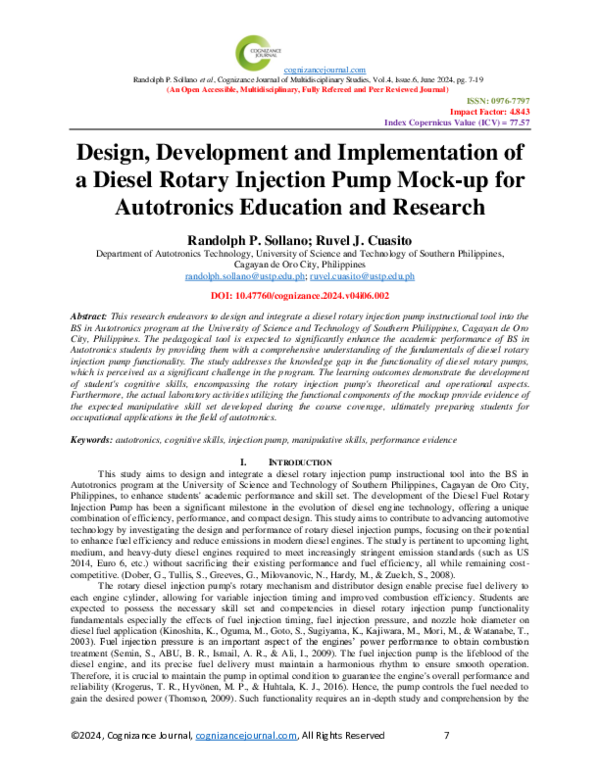 (PDF) Design, Development and Implementation of a Diesel Rotary Injection Pump Mock-up for ...