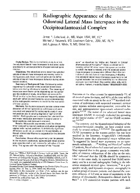 (PDF) Radiographic Appearance of the Odontoid Lateral Mass Interspace ...