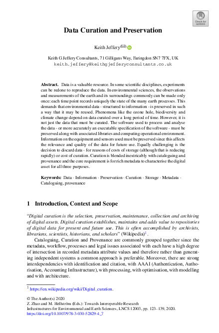 (PDF) Data Curation and Preservation