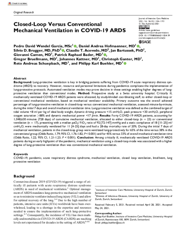 (PDF) Closed-Loop Versus Conventional Mechanical Ventilation in COVID ...