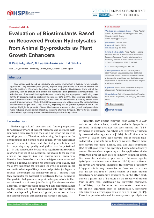 (PDF) Evaluation of Biostimulants Based on Recovered Protein ...