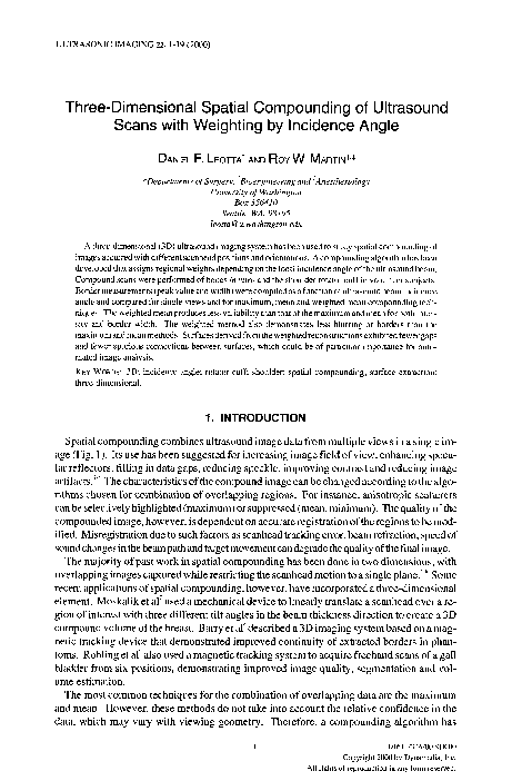 (PDF) Three-dimensional spatial compounding of ultrasound scans with incidence angle weighting