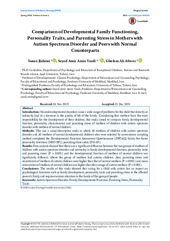 (PDF) Comparison of Developmental Family Functioning, Personality ...