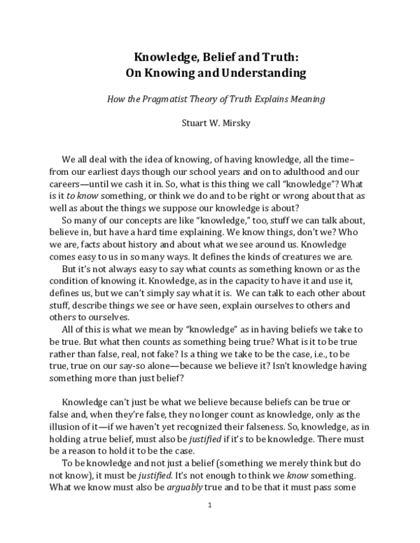 (PDF) Knowledge, Truth and Belief