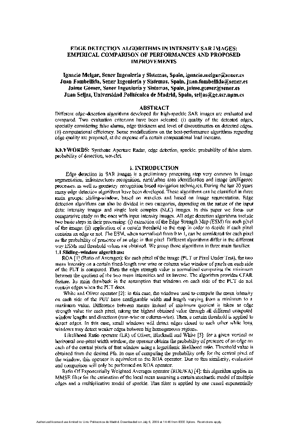 (PDF) Edge detection algorithms in intensity SAR images: Empirical comparison of performances ...
