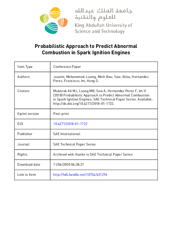 (PDF) Probabilistic Approach to Predict Abnormal Combustion in Spark Ignition Engines