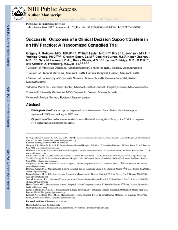 (PDF) Efficacy of a Clinical Decision-Support System in an HIV Practice