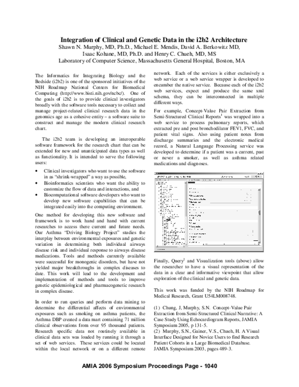 (PDF) Integration of clinical and genetic data in the i2b2 architecture