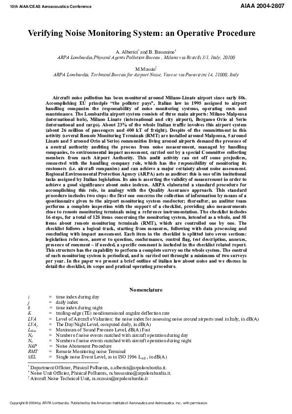 (PDF) Verifying Noise Monitoring System: An Operative Procedure