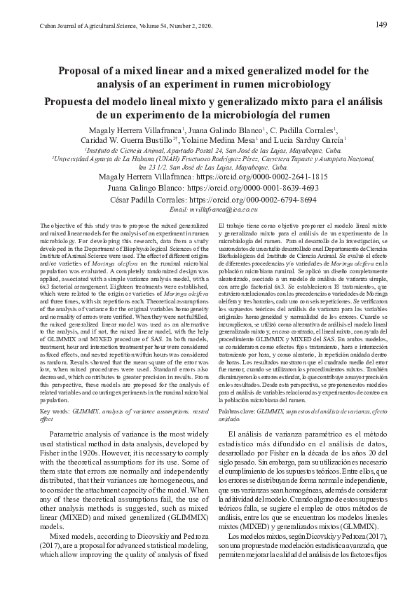 (PDF) Propuesta del modelo lineal mixto y generalizado mixto para el ...