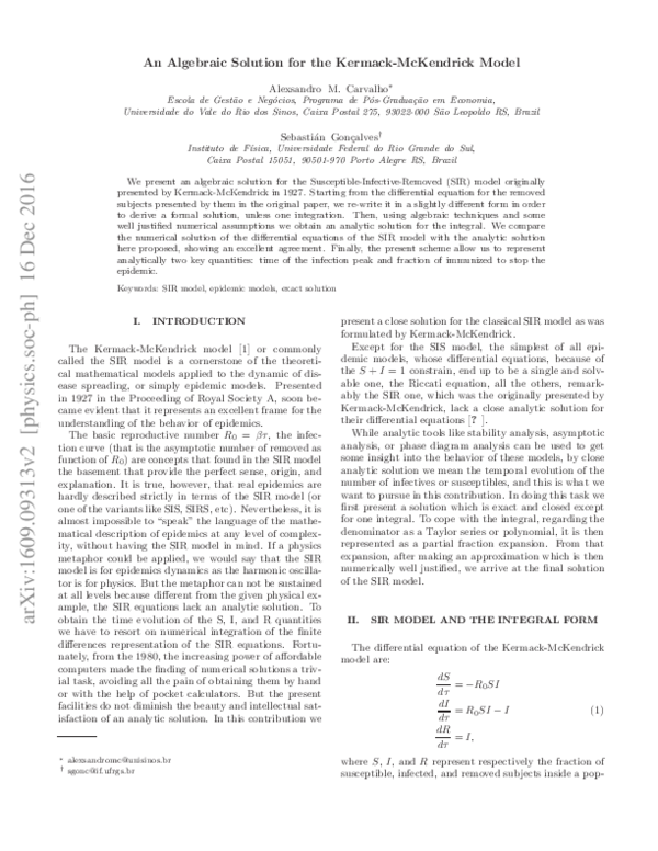 (PDF) An Algebraic Solution for the Kermack-McKendrick Model