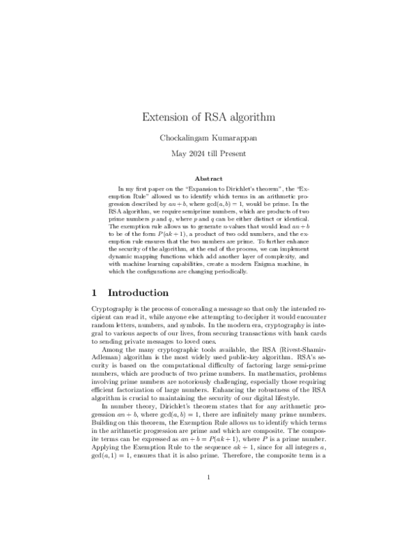 (PDF) Extension of RSA algorithm
