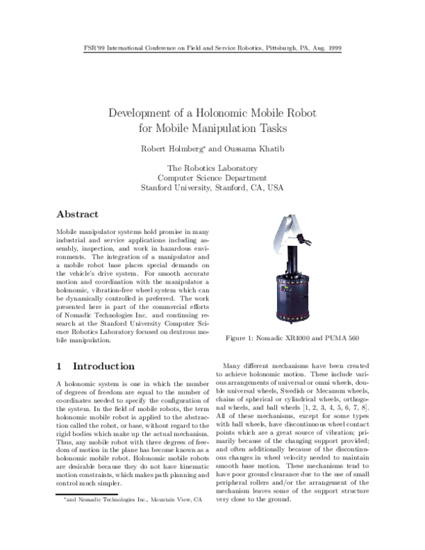 (PDF) Development of a Holonomic Mobile Robot for Mobile Manipulation Tasks