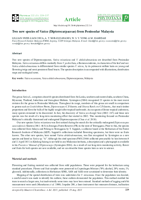 (PDF) Two new species of Vatica (Dipterocarpaceae) from Peninsular Malaysia