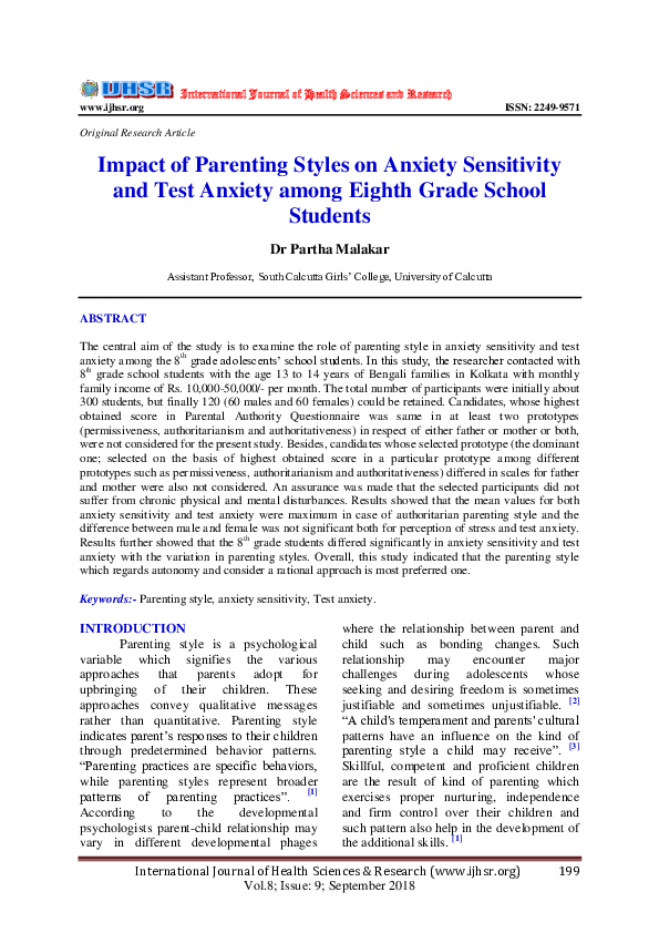 (PDF) Impact of Parenting Styles on Anxiety Sensitivity and Test ...