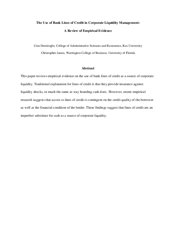 (PDF) The use of bank lines of credit in corporate liquidity management ...