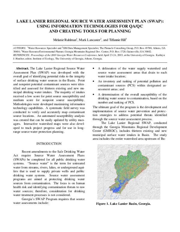 (PDF) Lake Lanier Regional Source Water Assessment Plan (SWAP): using ...