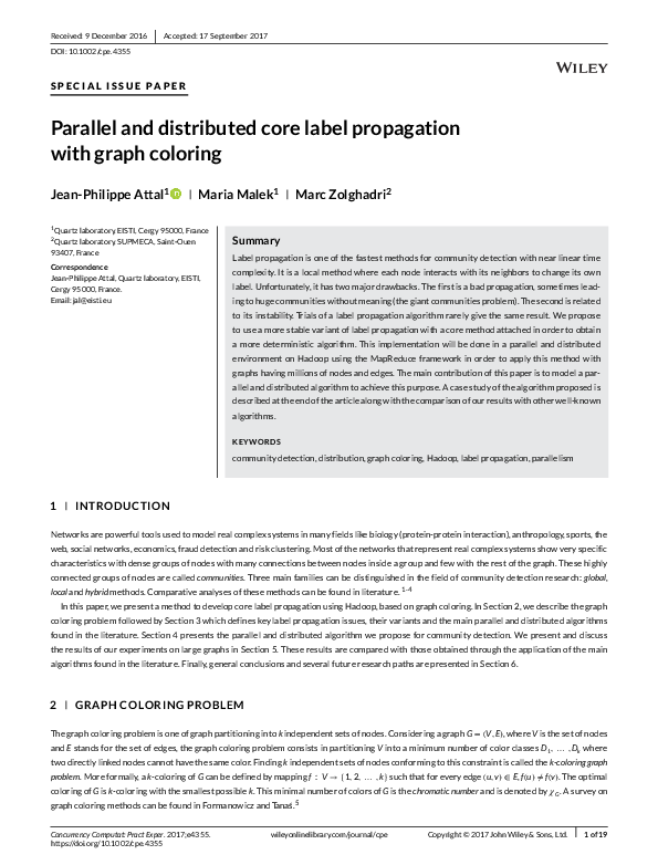 (PDF) Parallel and distributed core label propagation with graph coloring