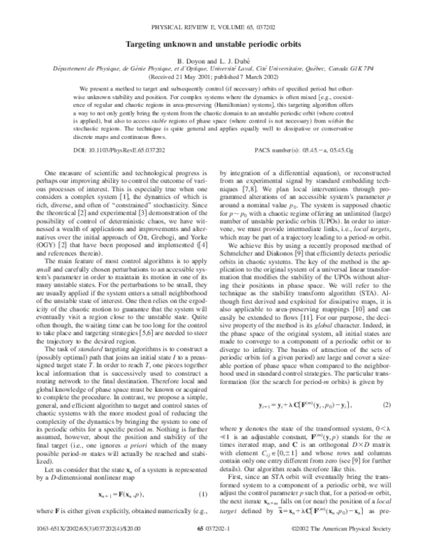 (PDF) Targeting unknown and unstable periodic orbits