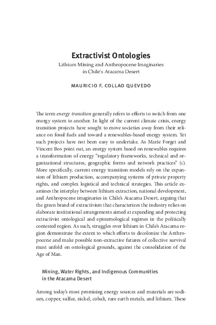 (PDF) Extractivist Ontologies: Lithium Mining and Anthropocene ...