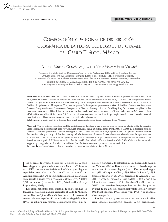 (PDF) Composición y patrones de distribución geográfica de la flora del ...