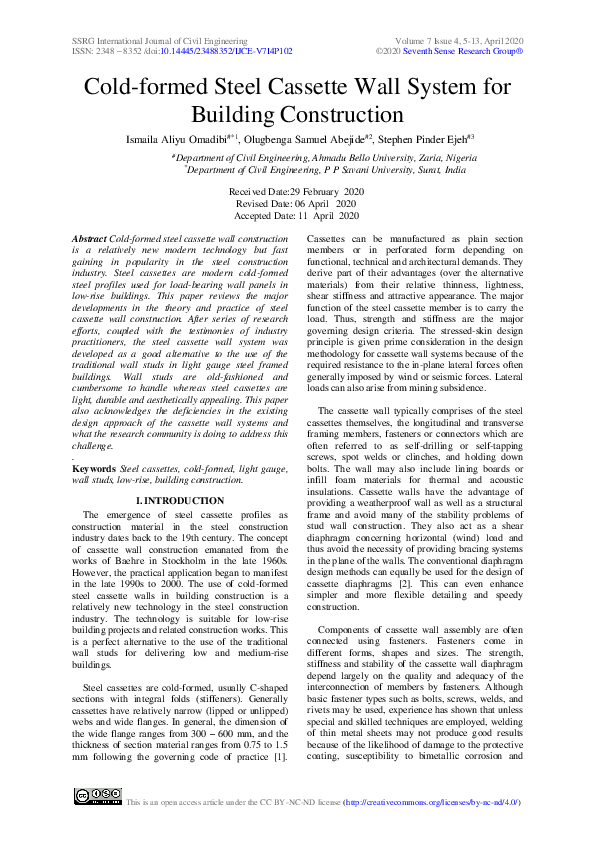 (PDF) Cold-formed Steel Cassette Wall System for Building Construction