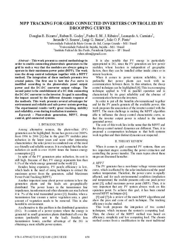 (PDF) MPP tracking for grid connected inverters controlled by drooping ...