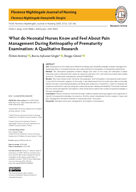 (PDF) What do Neonatal Nurses Know and Feel About Pain Management ...