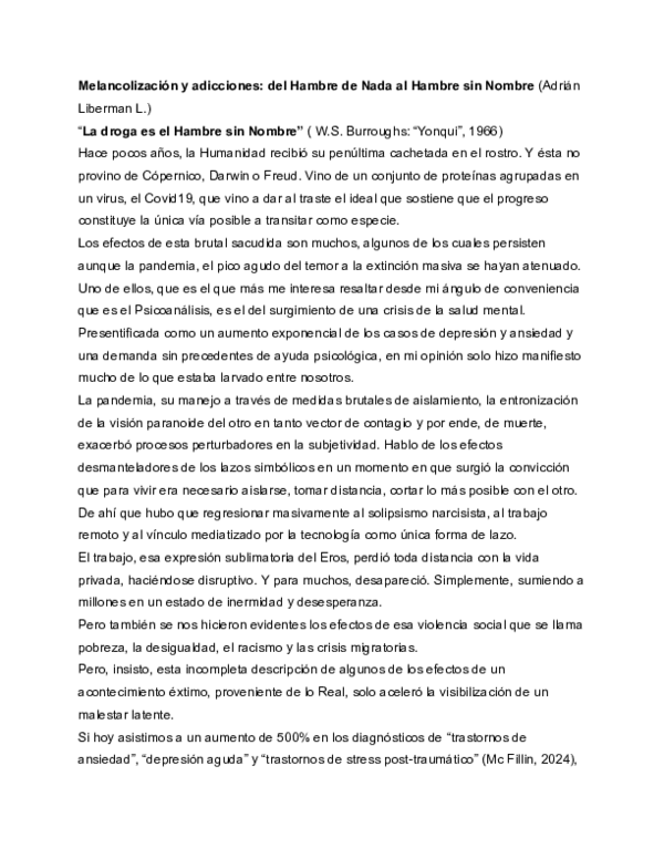 (PDF) Melancolización y adicciones: del Hambre de Nada al Hambre sin ...