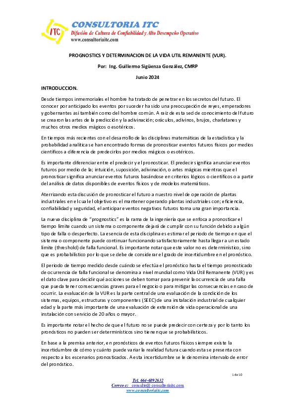 (PDF) PROGNOSTICS Y DETERMINACION DE LA VIDA UTIL REMANENTE (VUR).