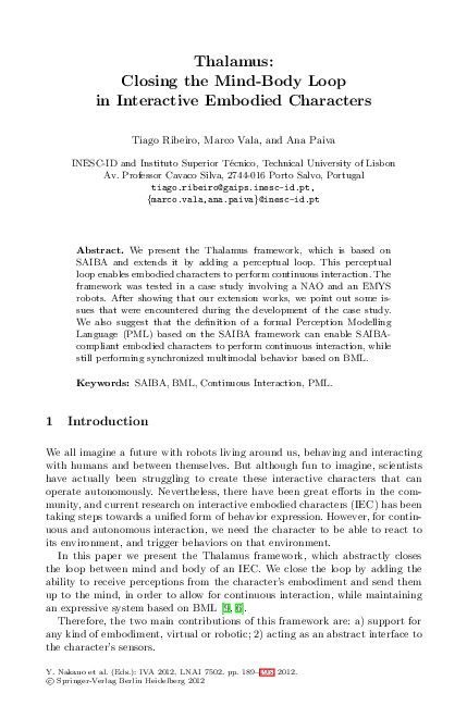 (PDF) Thalamus: Closing the Mind-Body Loop in Interactive Embodied ...